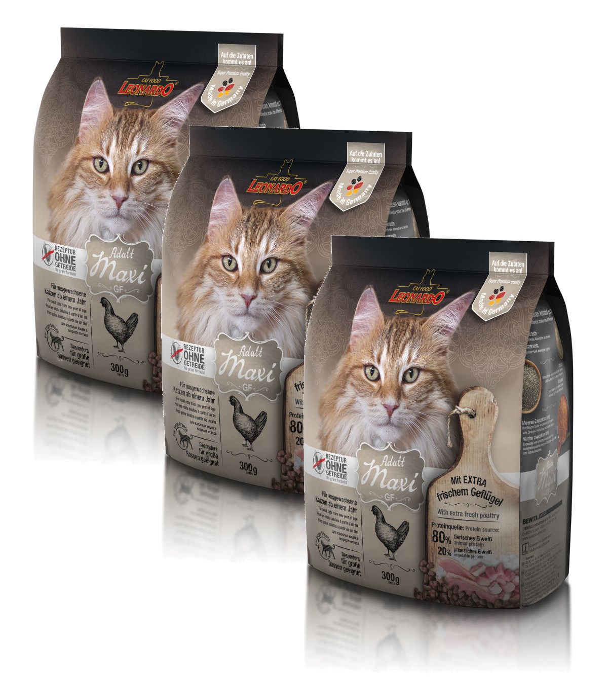 Katzen Trockenfutter - 3x Adult GF Maxi mit Geflügel 300g ...